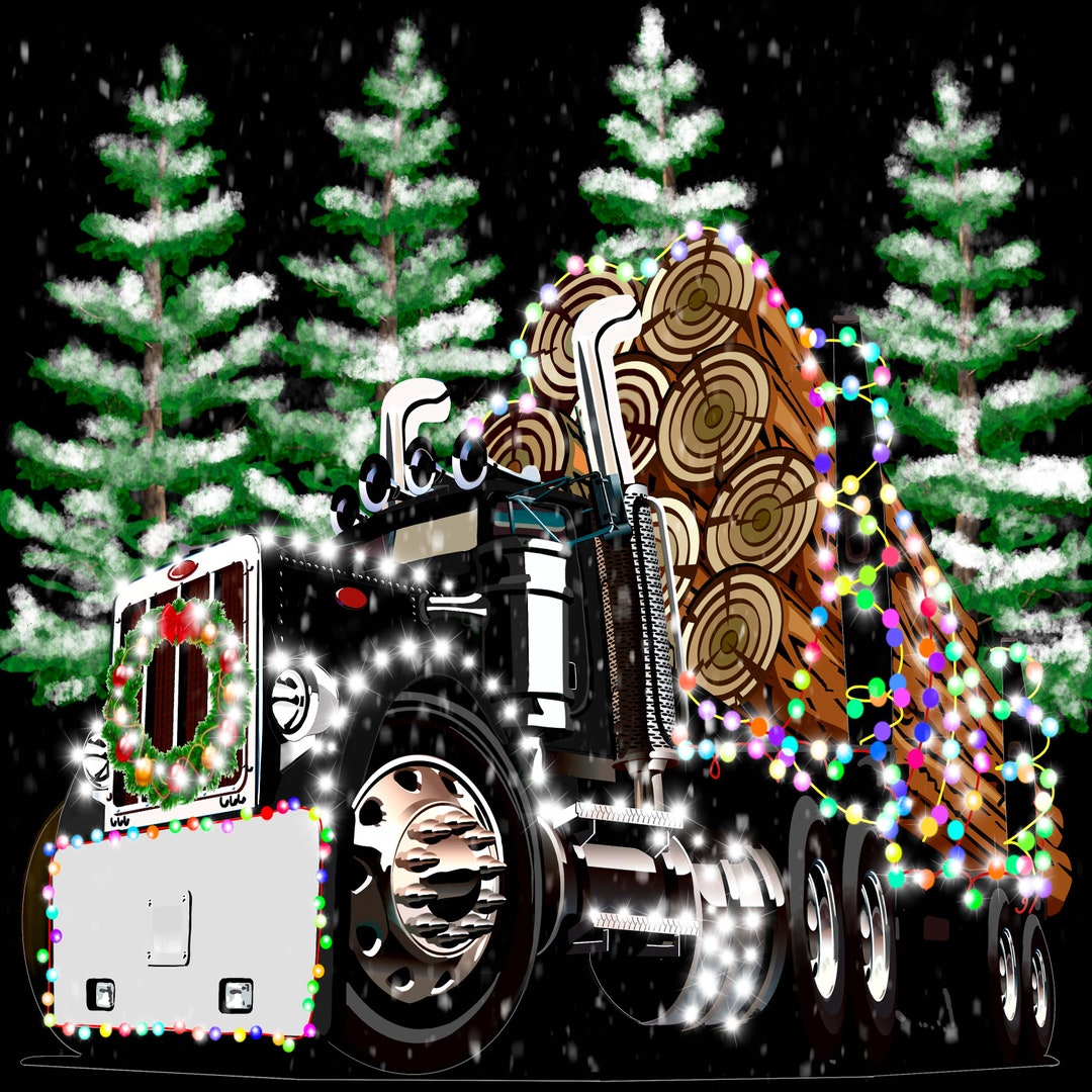 Log Truck Christmas Holiday Lights PNG File, Sublimation File, Hand ...
