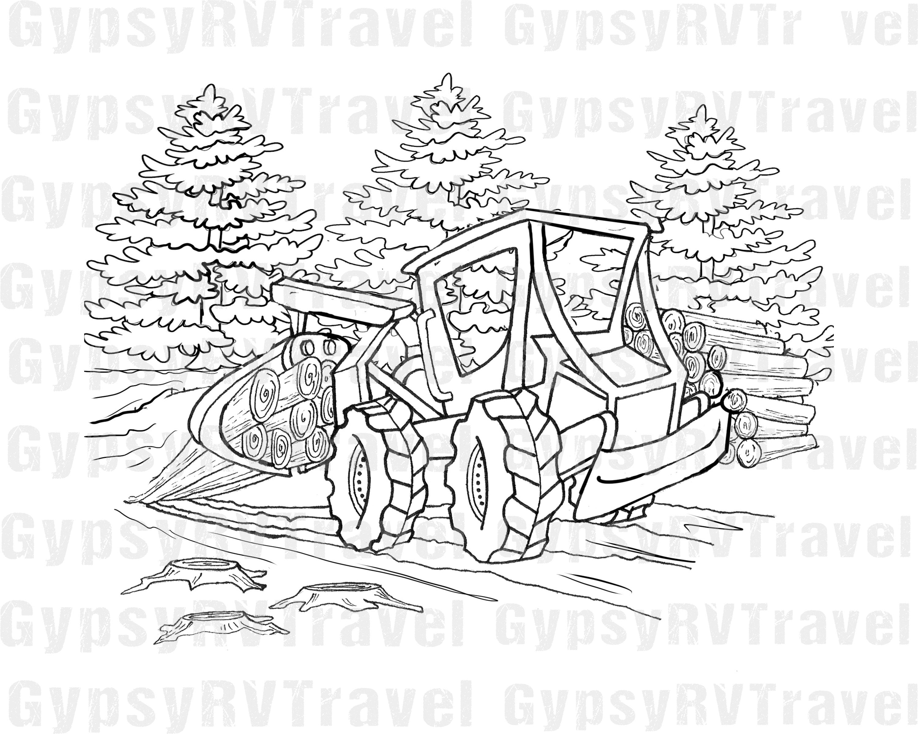 Left-handed Hand-drawn Logging Equipment Paperback Coloring Book | for ...