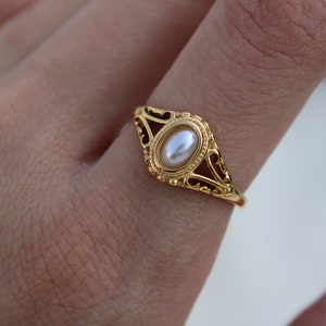 Vintage Pearl Ring Tarnish Free Ring Waterproof Ring Shell Pearl 18K ...