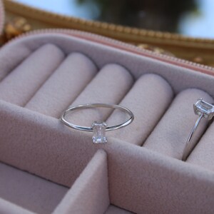 Emerald Cut Diamond Ring-rectangle Promise Diamond Ring-silver ...