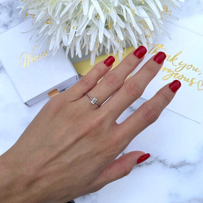 Emerald Cut Diamond Ring-rectangle Promise Diamond Ring-silver | Etsy