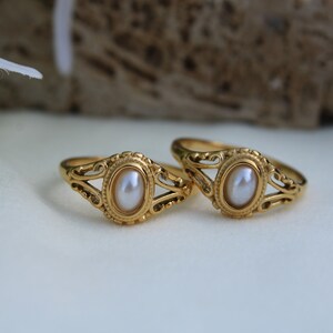 Vintage Pearl Ring Tarnish Free Ring Waterproof Ring Shell Pearl 18K ...