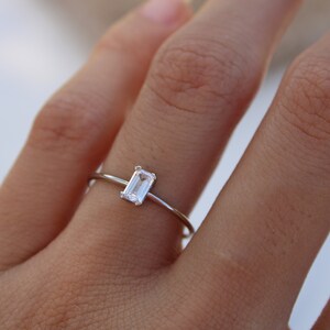Emerald Cut Diamond Ring-rectangle Promise Diamond Ring-silver ...
