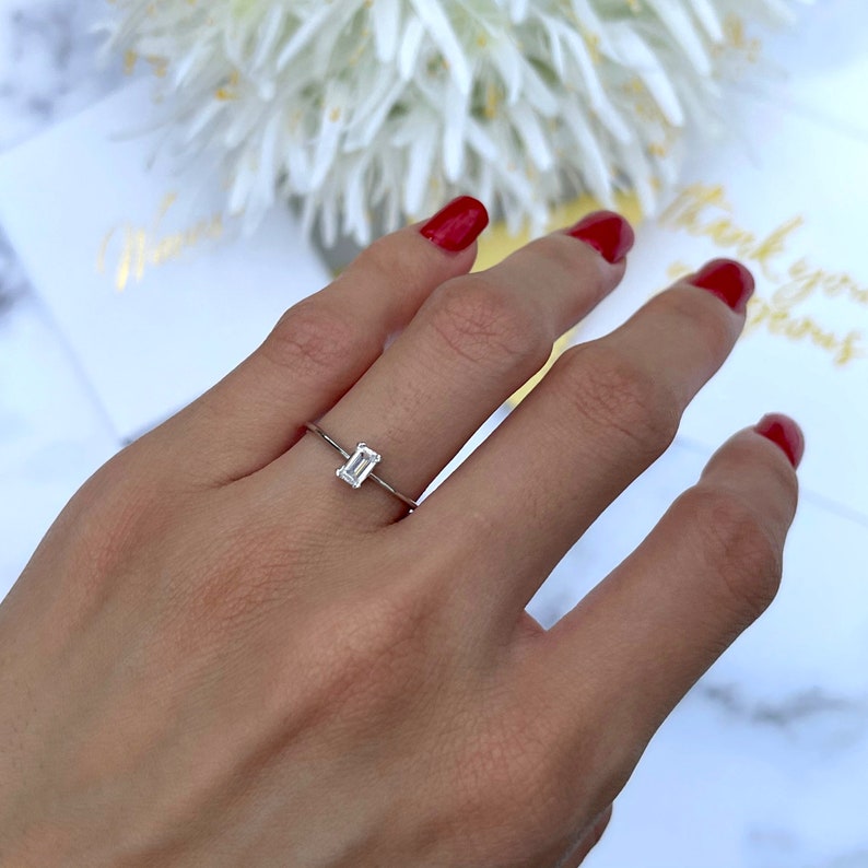 Emerald Cut Diamond Ring-rectangle Promise Diamond Ring-silver | Etsy