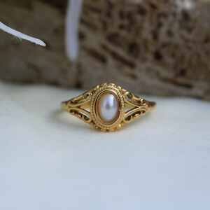 Vintage Pearl Ring Tarnish Free Ring Waterproof Ring Shell Pearl 18K ...