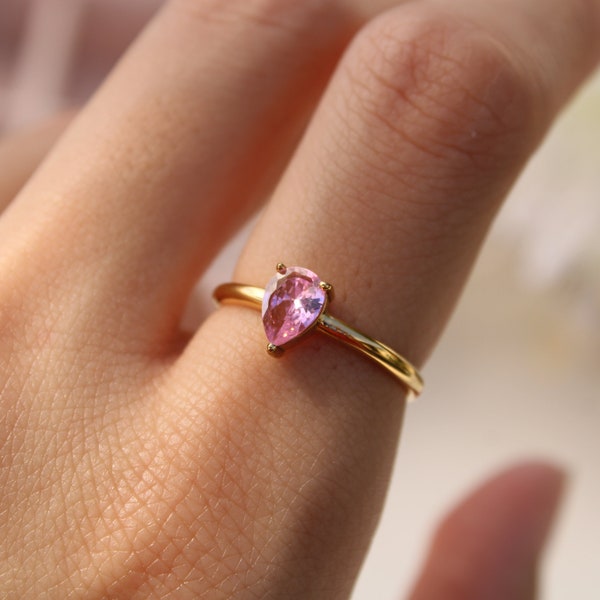 Pear Pink Stone Ring - Etsy