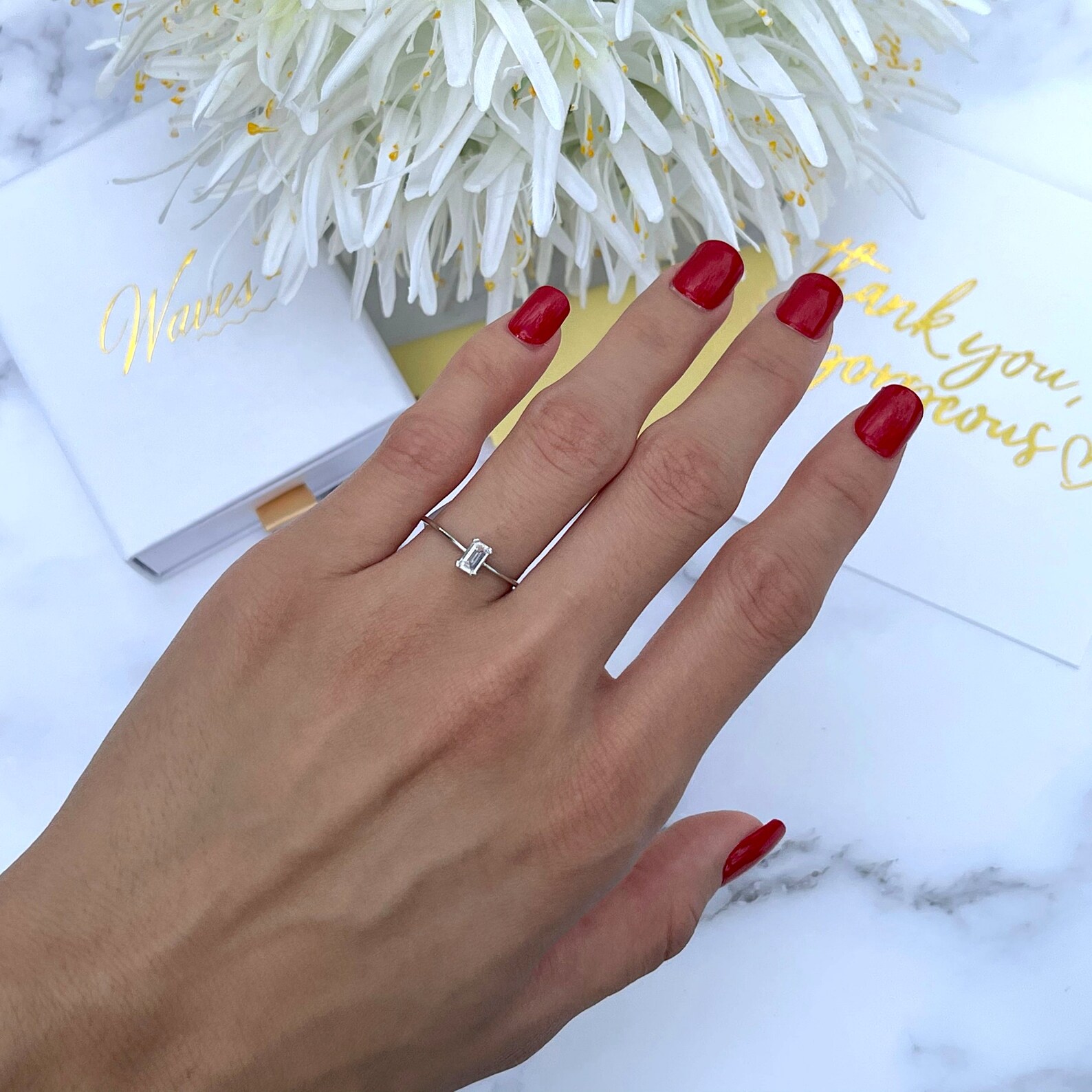 Emerald Cut Diamond Ring-rectangle Promise Diamond Ring-silver | Etsy