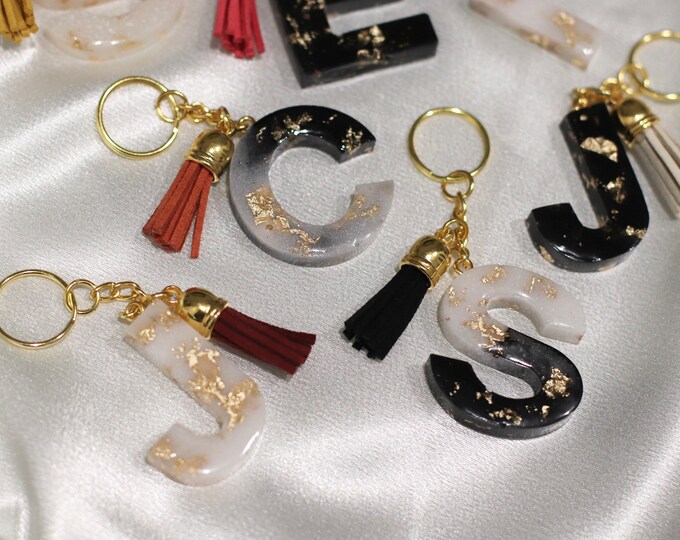 Custom Letter Initial Resin Keychain, Real Stone, Beautiful, Resin ... Custom Letter Initial Resin Keychain, Real Stone, Beautiful, Resin ...