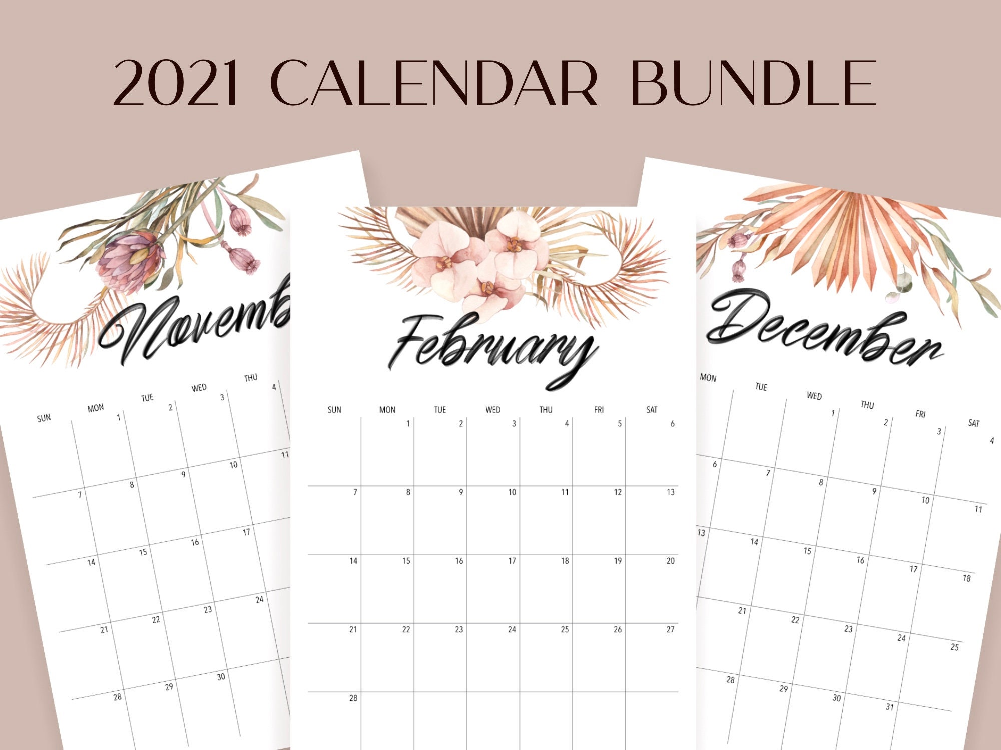 2021 Calendar Printable | Desk Calendar, Boho Calendar, A4 + A5 ...
