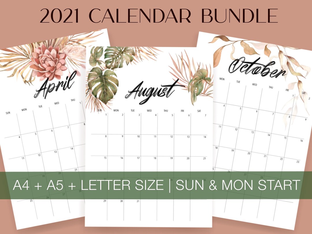 2021 Calendar Printable | Desk Calendar, Boho Calendar, A4 + A5 ...