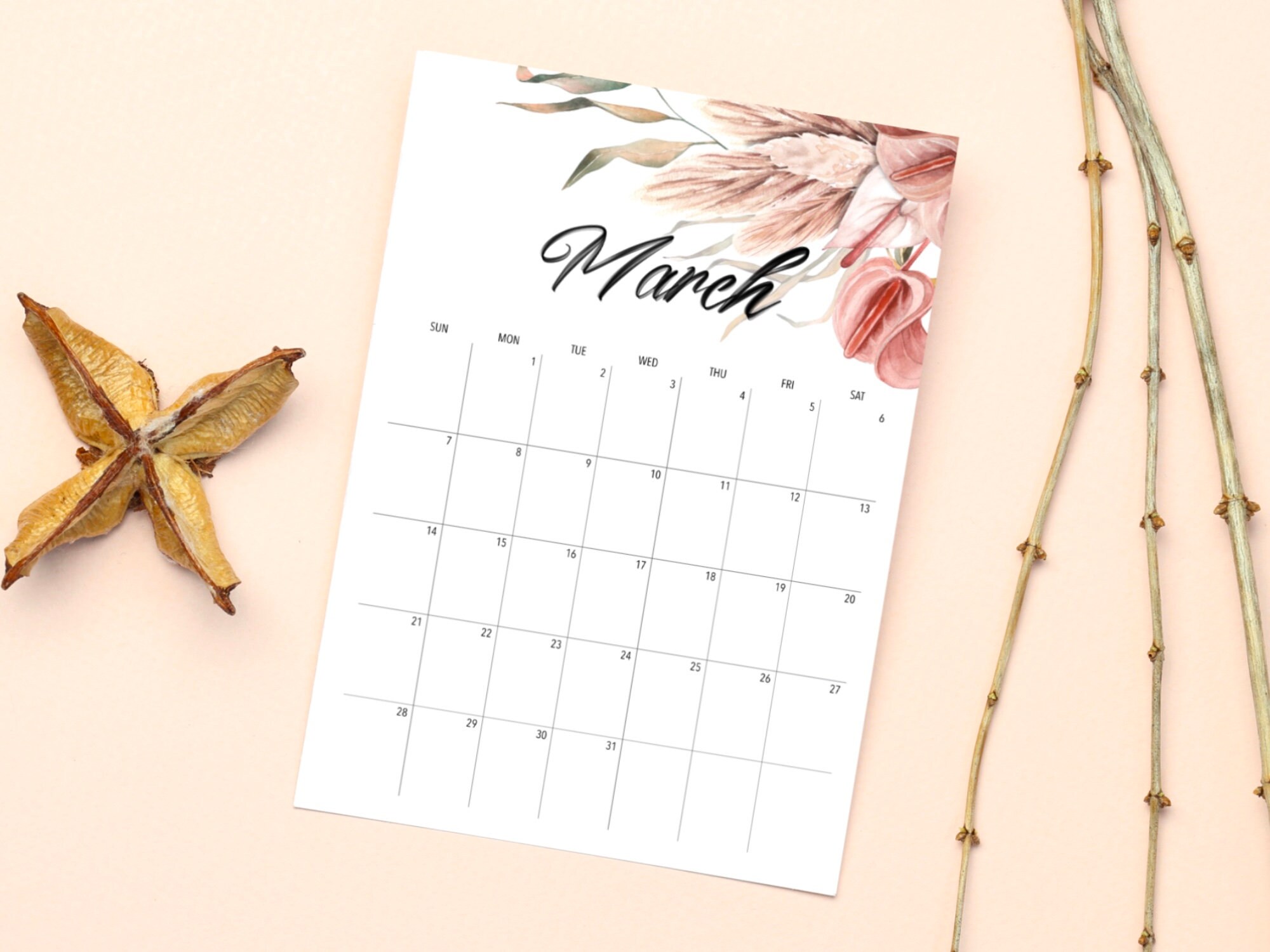 2021 Calendar Printable | Desk Calendar, Boho Calendar, A4 + A5 ...