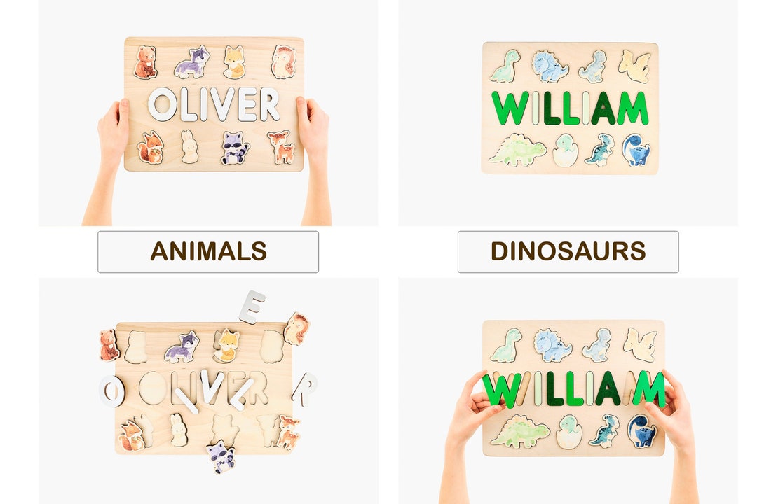 Wooden Animals Name Puzzle. Animal Baby Shower Gifts. Name Puzzle Toys ...