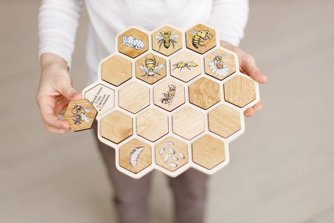 Honeycomb Wooden Puzzles. Montessori Classroom Materials. Bee Life ...