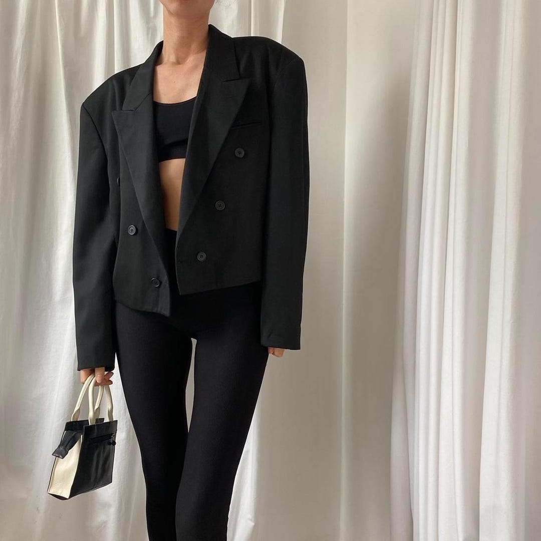 Vintage 90s Oversized Black Short Boxy Cropped Double Breasted Tuxedo ...