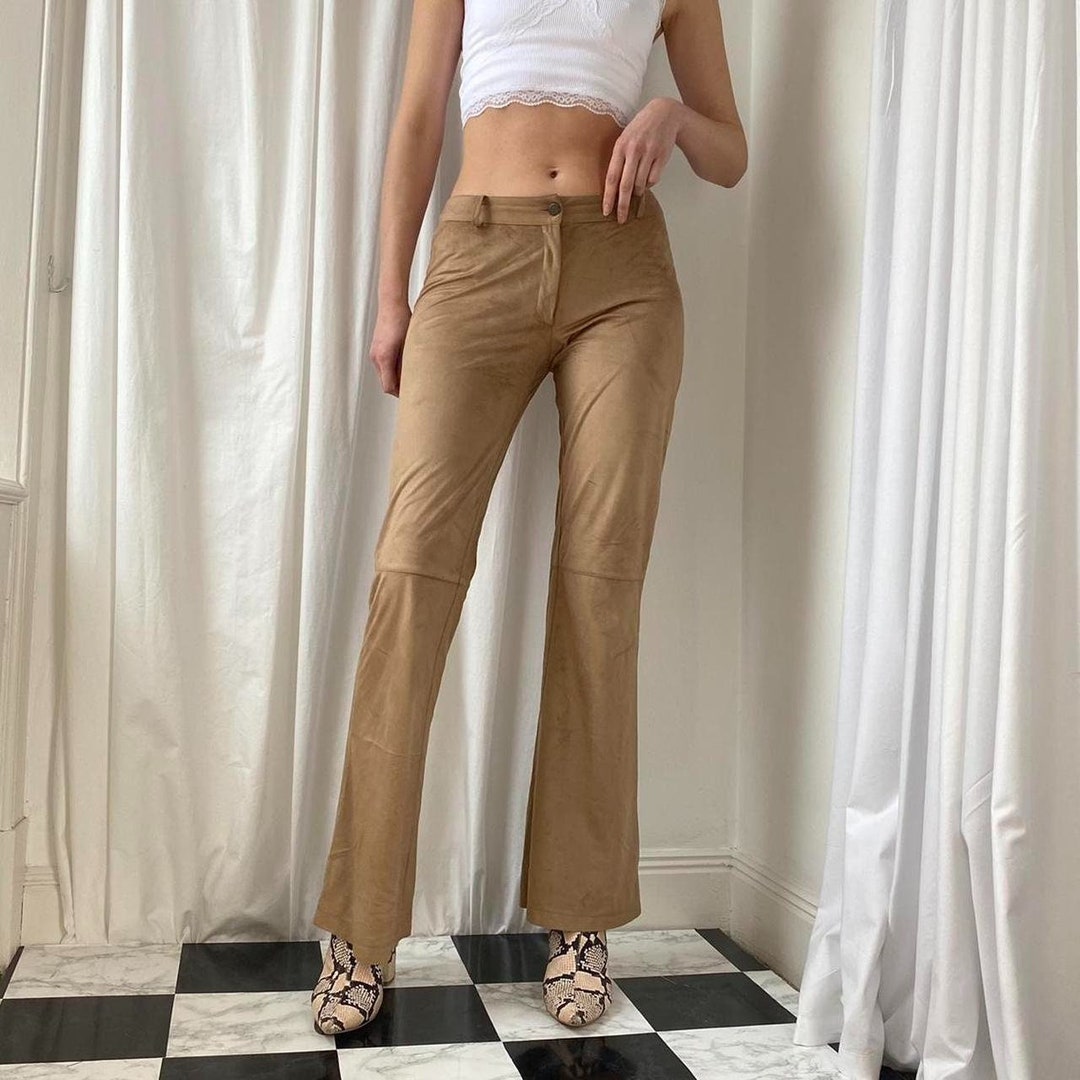 Vintage 00s Y2k Beige/stone/tan Mid Rise Faux Suede Western Style ...