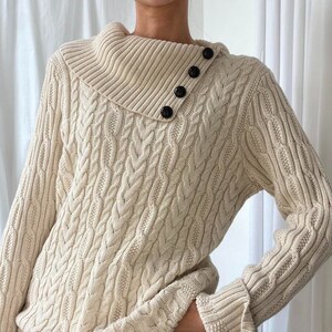 Vintage 90s/y2k Slouchy Cream Cotton Cable Knit Sweater Jumper With ...