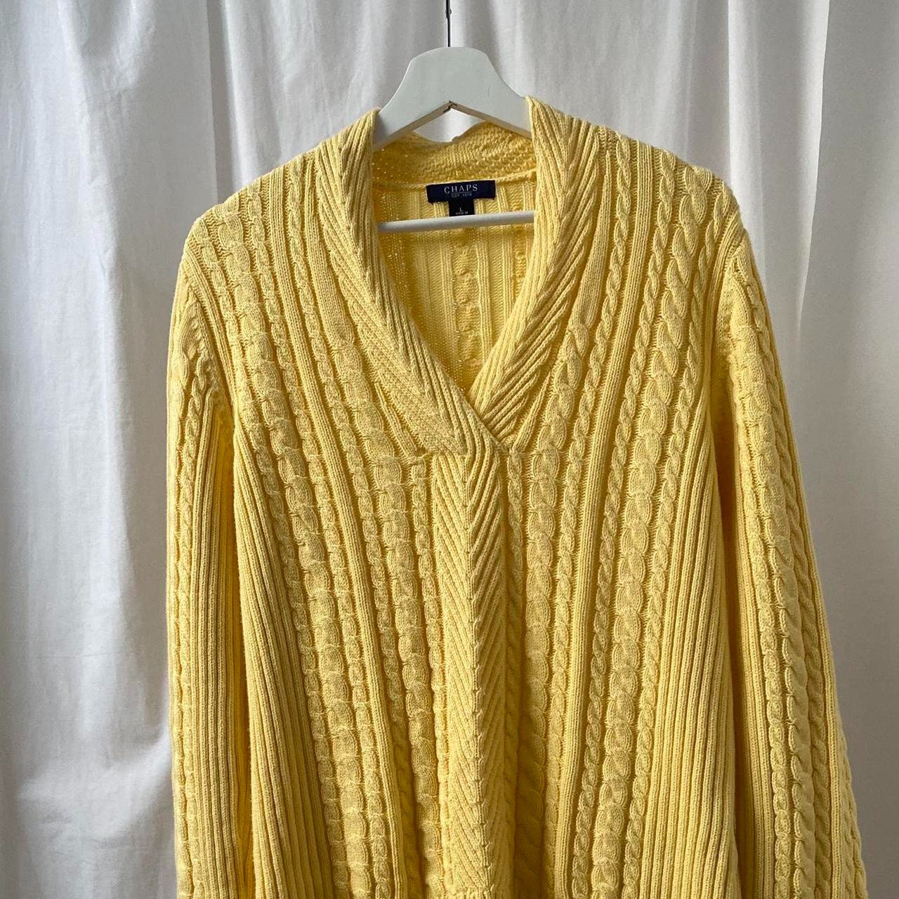 Vintage Y2k Lemon Yellow Cable Knit V-neck Sweater Jumper by CHAPS Size ...