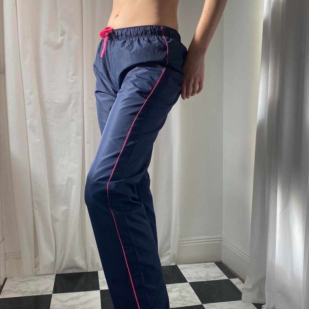 Vintage Y2K Sporty Navy Blue Shell Suit Tracksuit Bottoms Joggers With ...