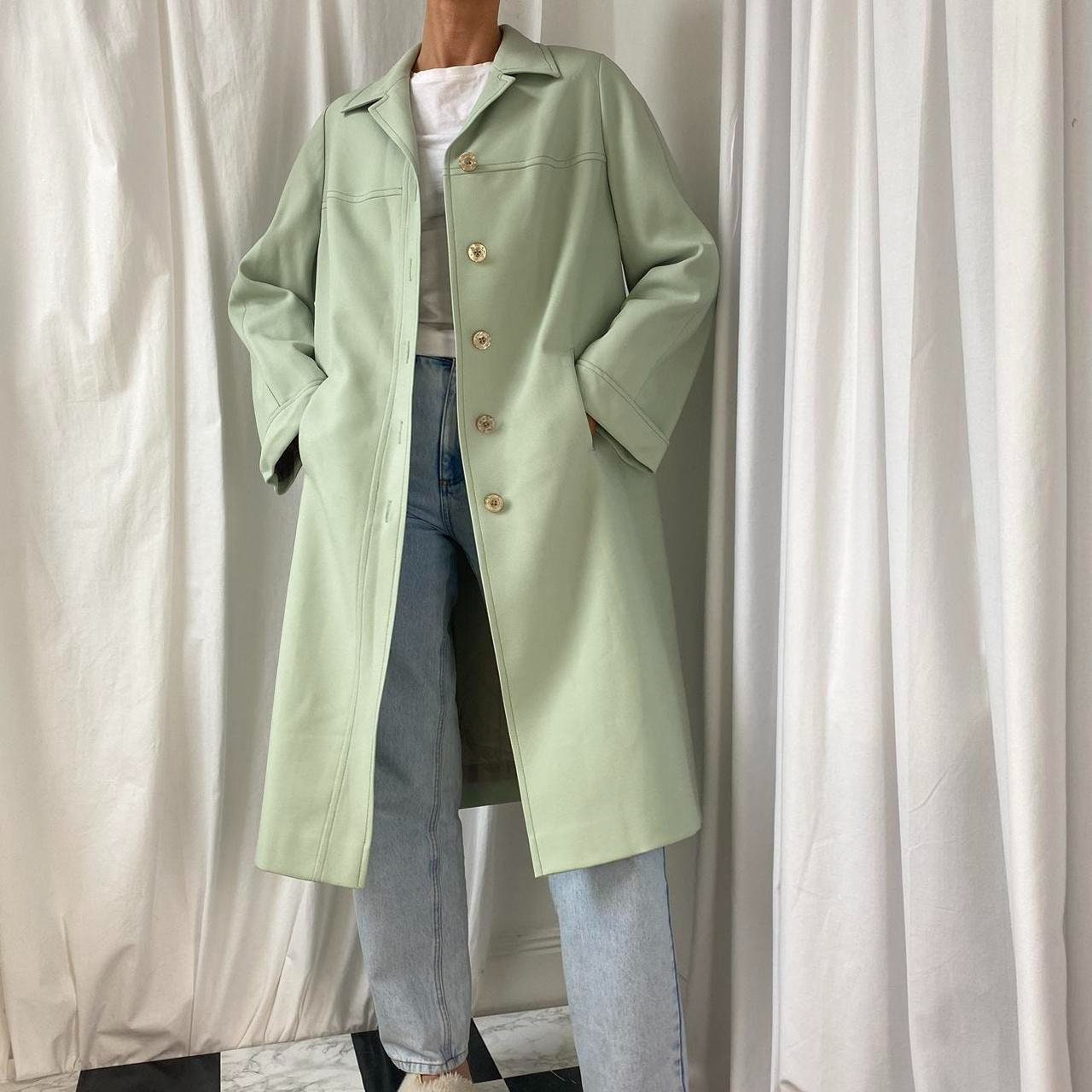 Vintage Minty Pastel Green Long Trench Coat Mac Duster With Pearl ...