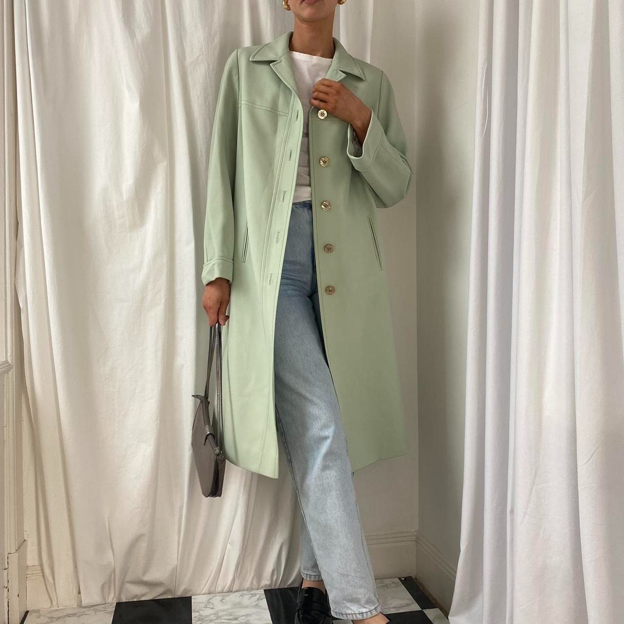 Vintage Minty Pastel Green Long Trench Coat Mac Duster With Pearl ...