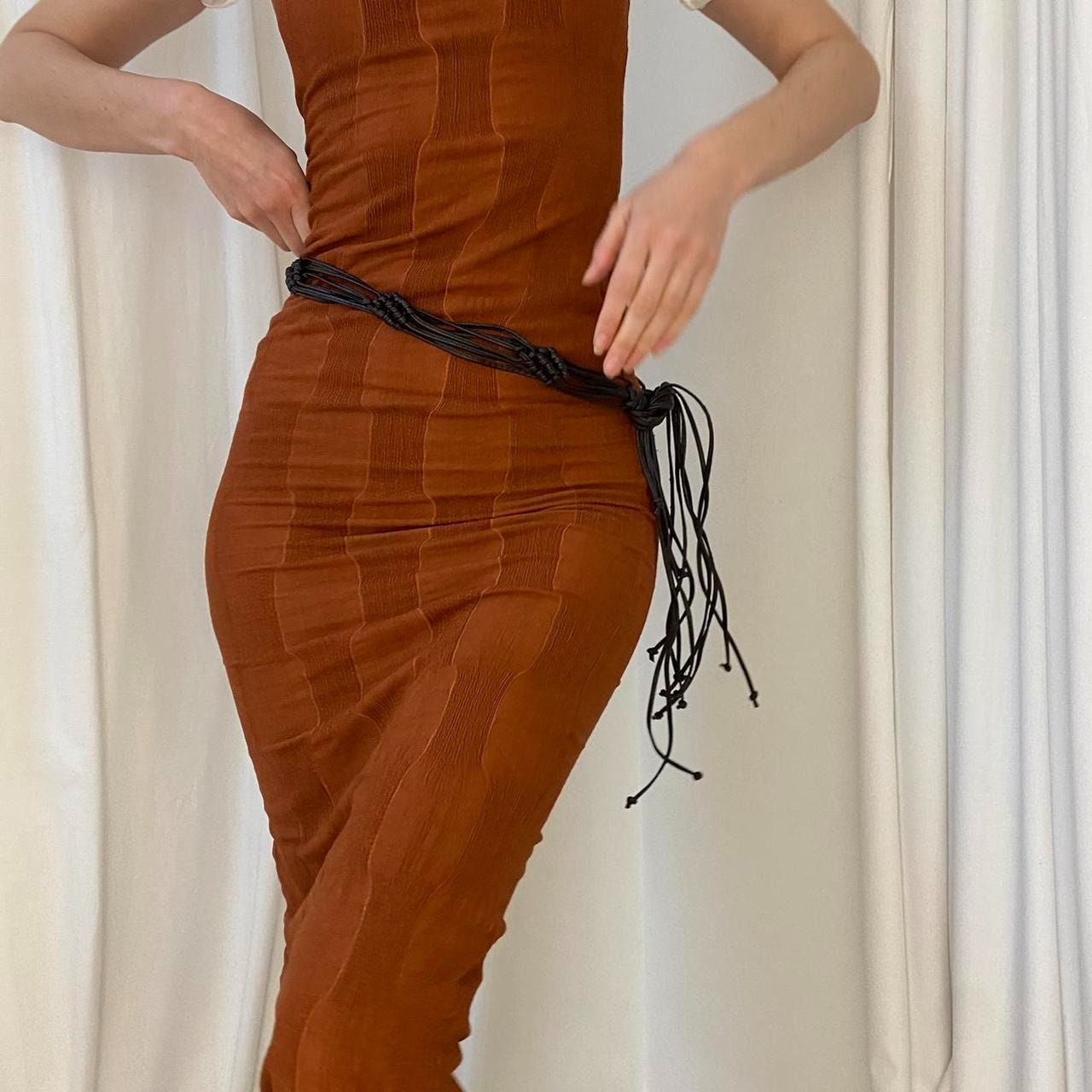 Vintage 00s Y2k Woven Macramé Boho Brown Faux Leather Tie Rope Belt ...