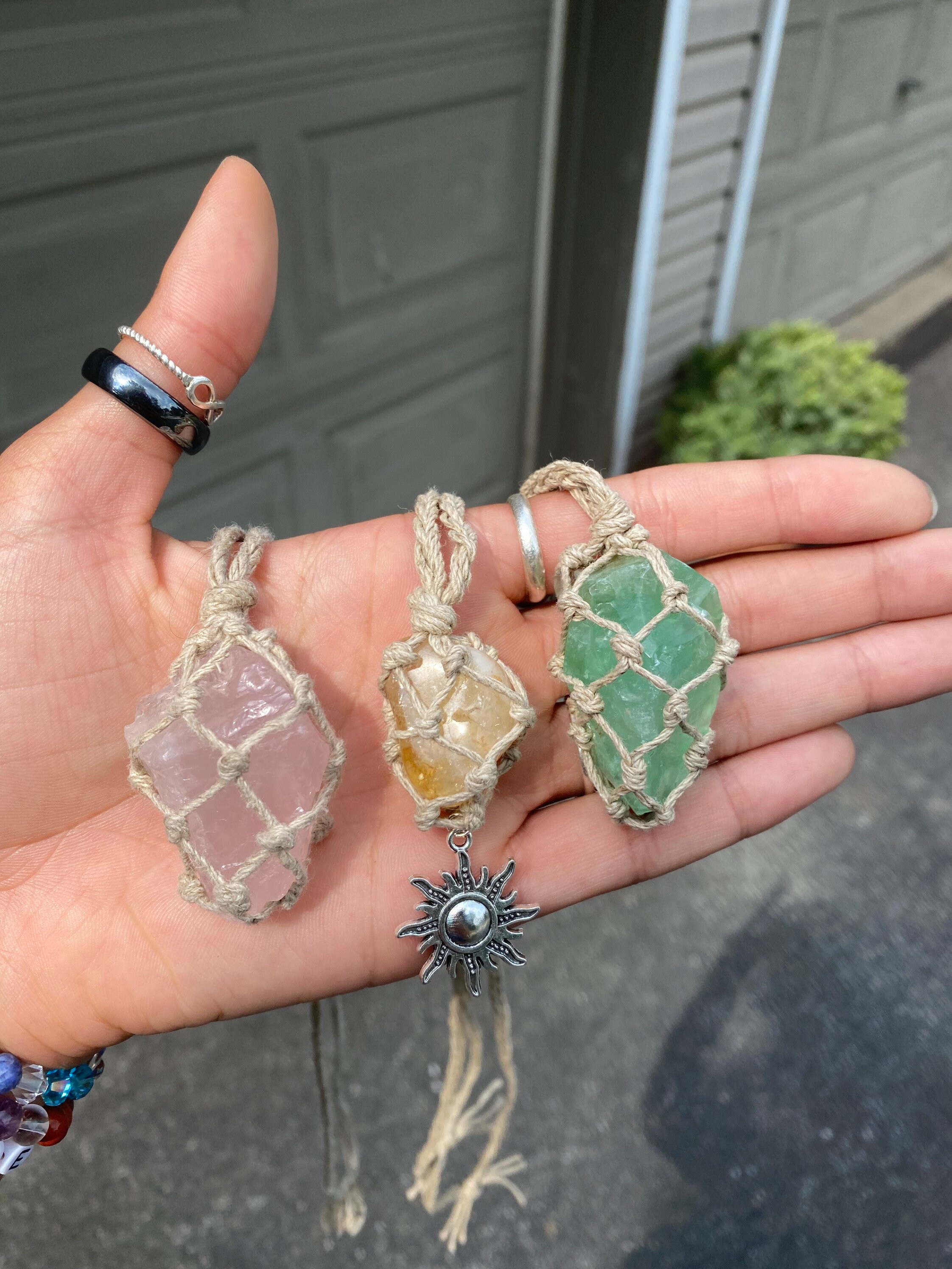 Macrame Crystal Necklace interchangeable - Etsy