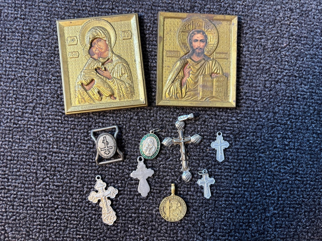 Set of Mini Icons Jesus and Mother of God Orthodox Icons and Crosses ...