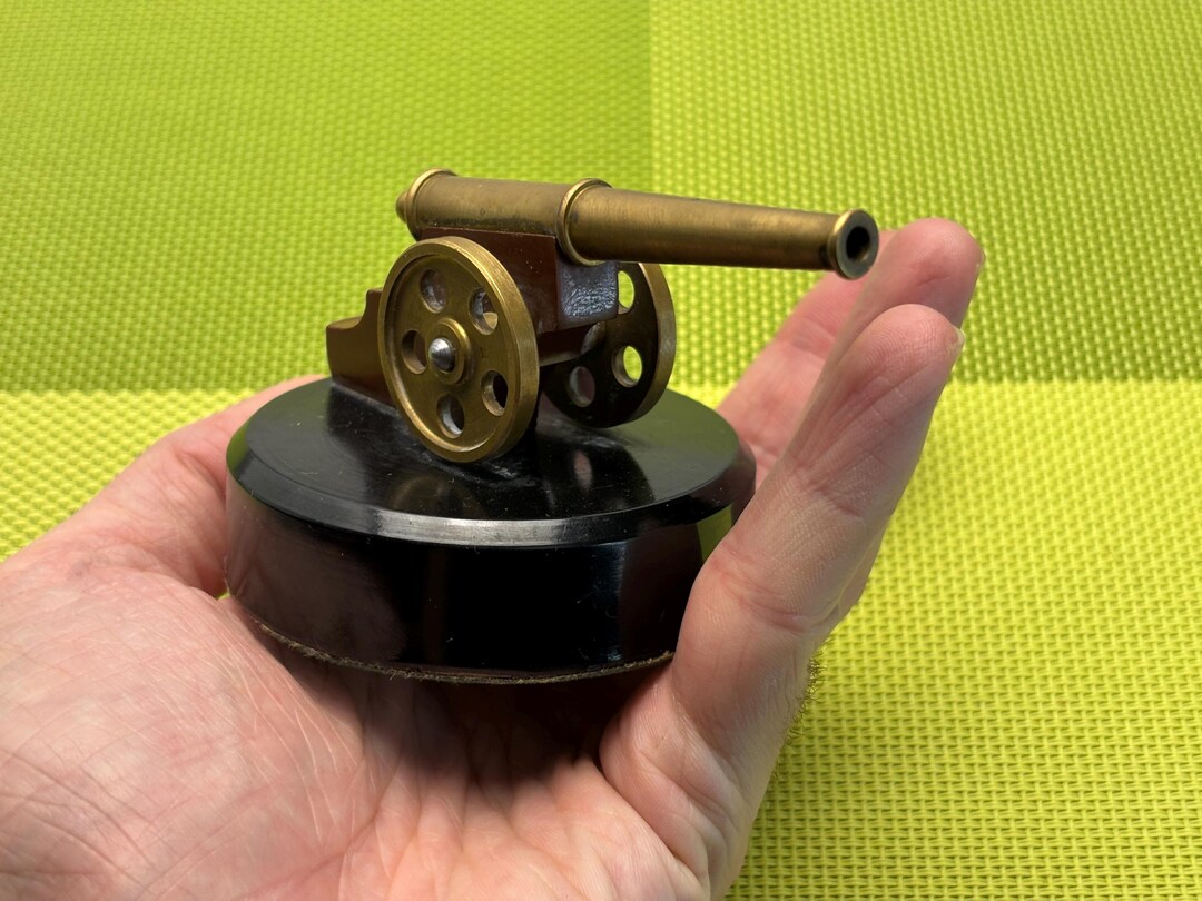 Vintage Miniature Brass Cannon on Wooden Base | Collectible Desk Decor ...
