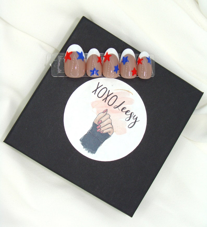 Luxury Red White and Blue Star Apres Press on Nails Custom - Etsy