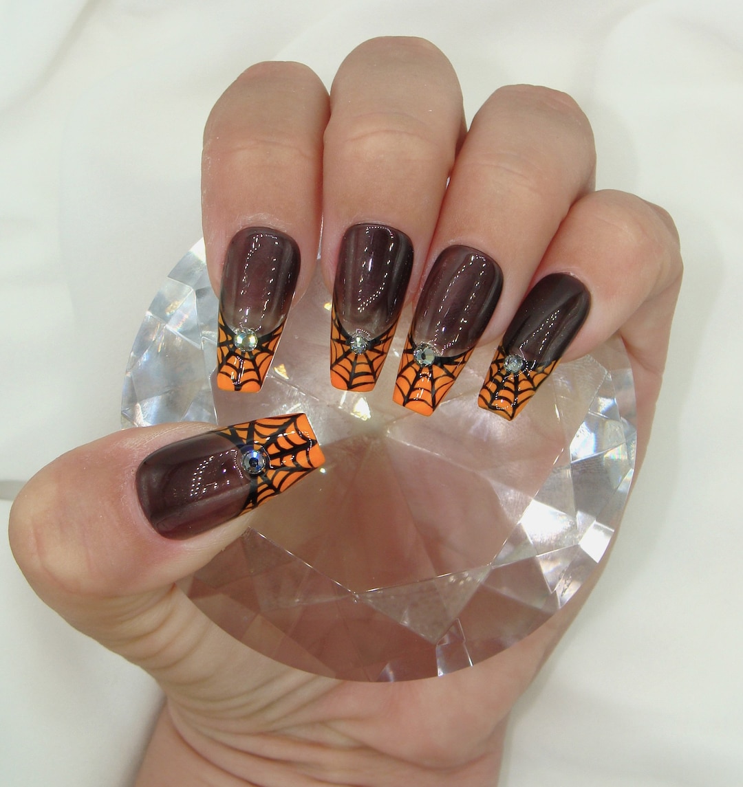 Spiderweb French Tip Nails | Halloween Nails | Luxury Press on Nails ...