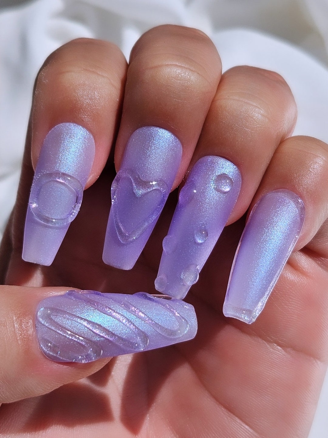 Purple Textured Press on Nails | Korean Nail Design | Easter Gel Press ...