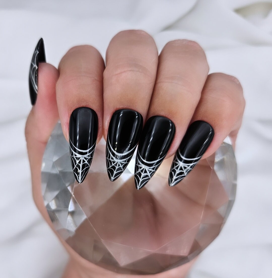 Spiderweb French Tip Nails | Goth Nail Design | Creepy | Spooky ...