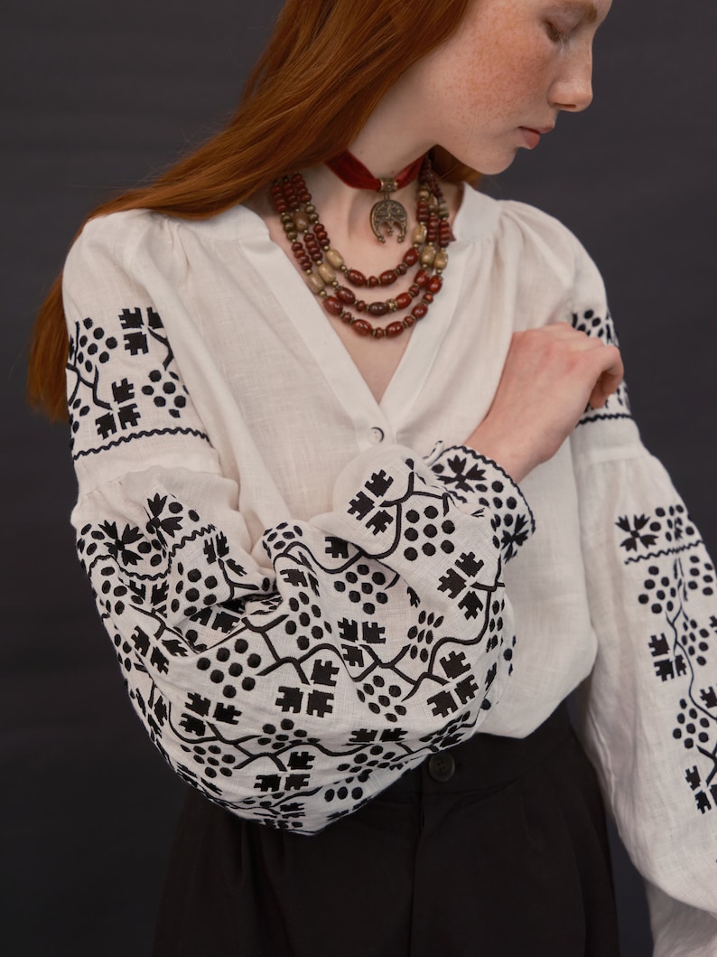 Boho Natural White Linen Embroidered Blouse. Inspired by Vintage ...