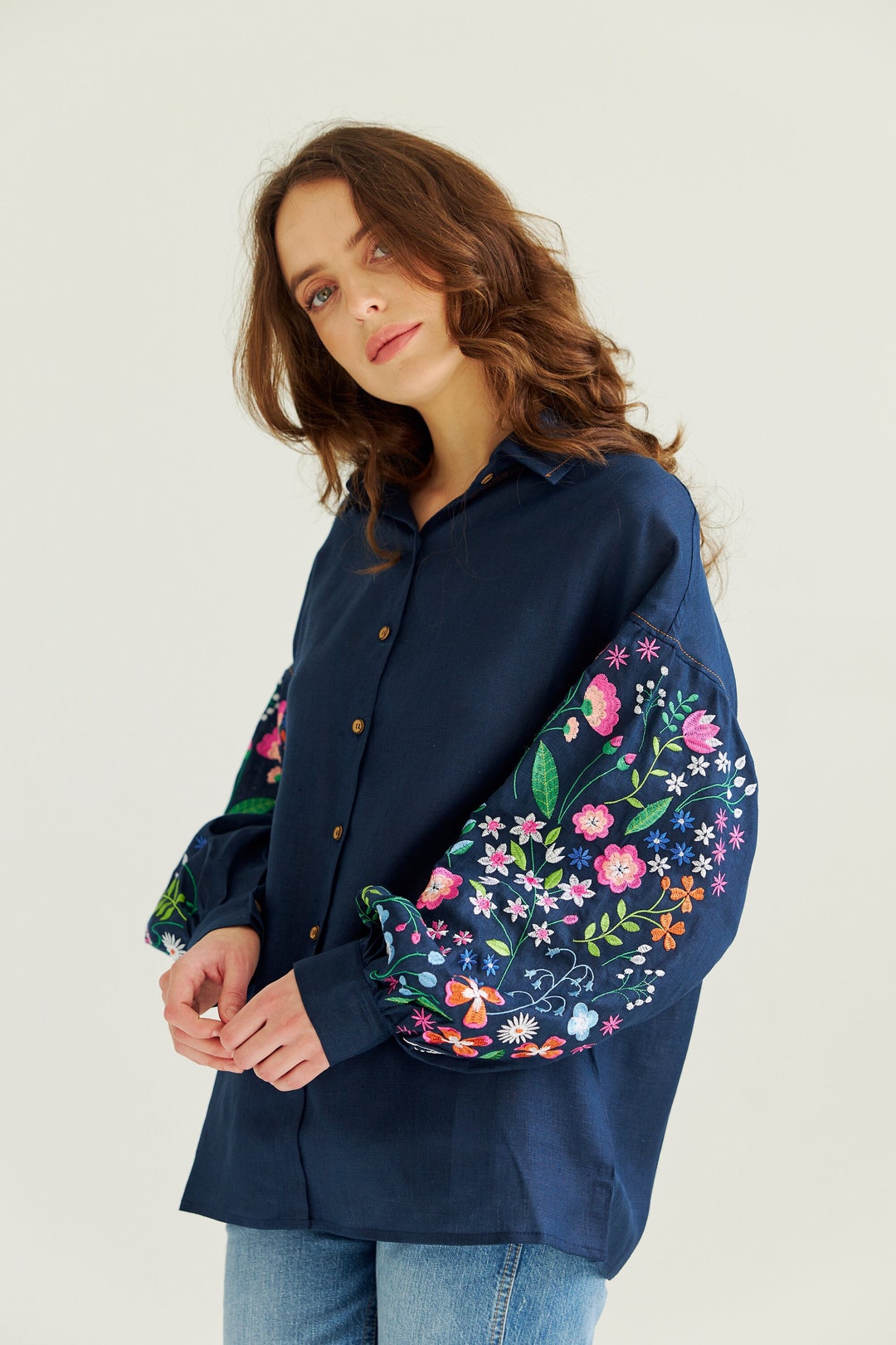 Embroidered Linen Blouse With Wildflowers. Vyshyvanka Blouse. in Stock ...