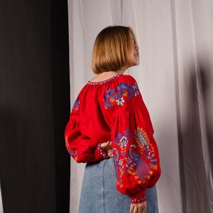 Red Peasant Blouse With Embroidered Peacocks. Ukrainian Blouse - Etsy