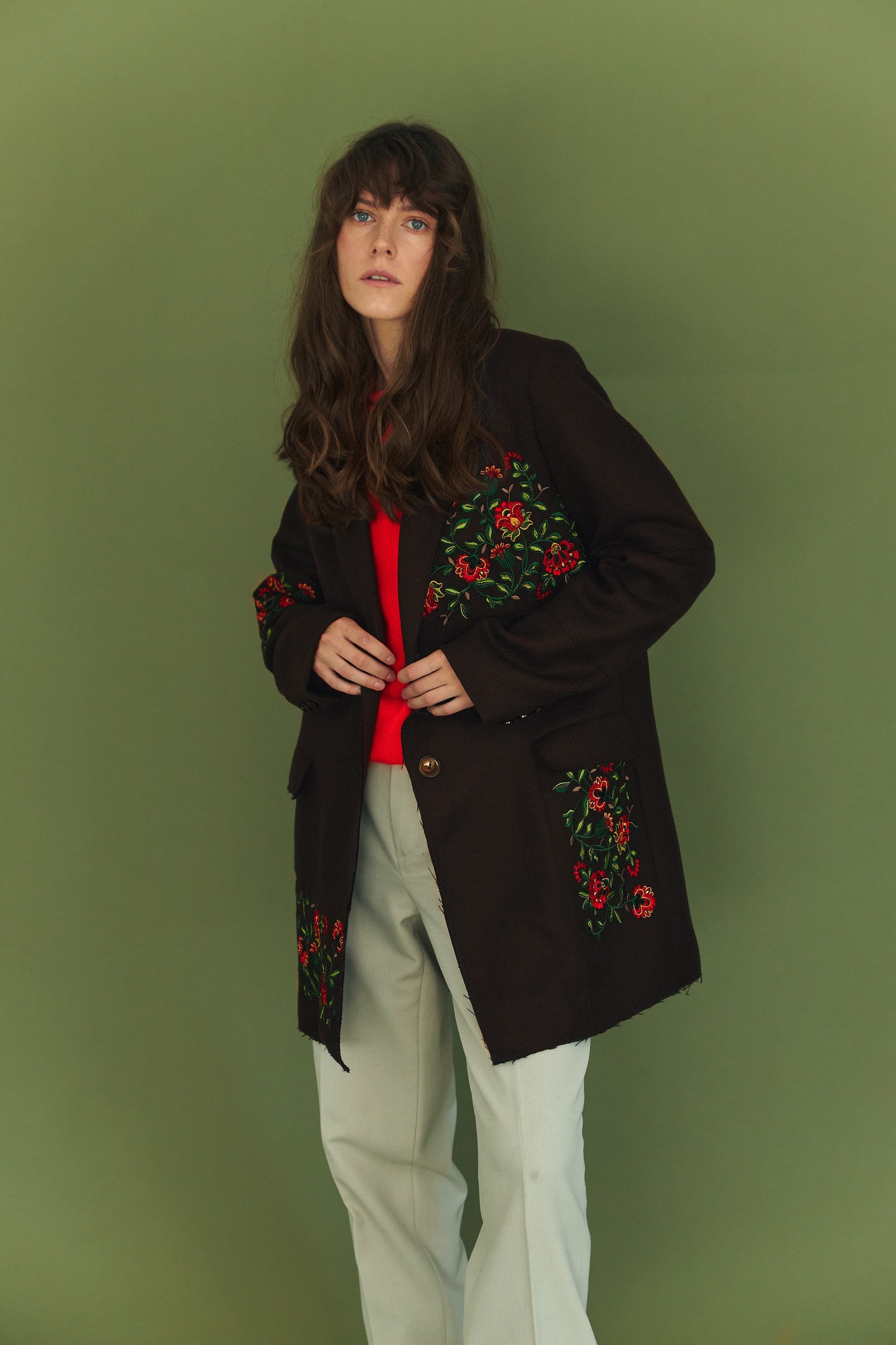 Black Wool Blazer With Ukrainian Embroidery. Patchwork Autumn Jacket ...