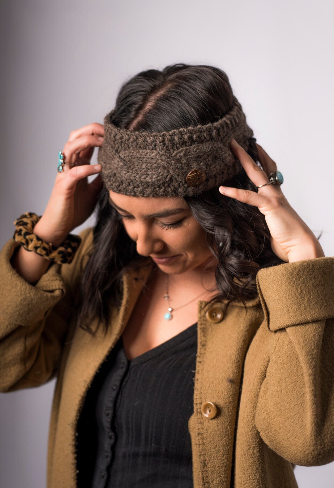 Cable Knit Ear Warmer Headband With Fleece Lining Etsy