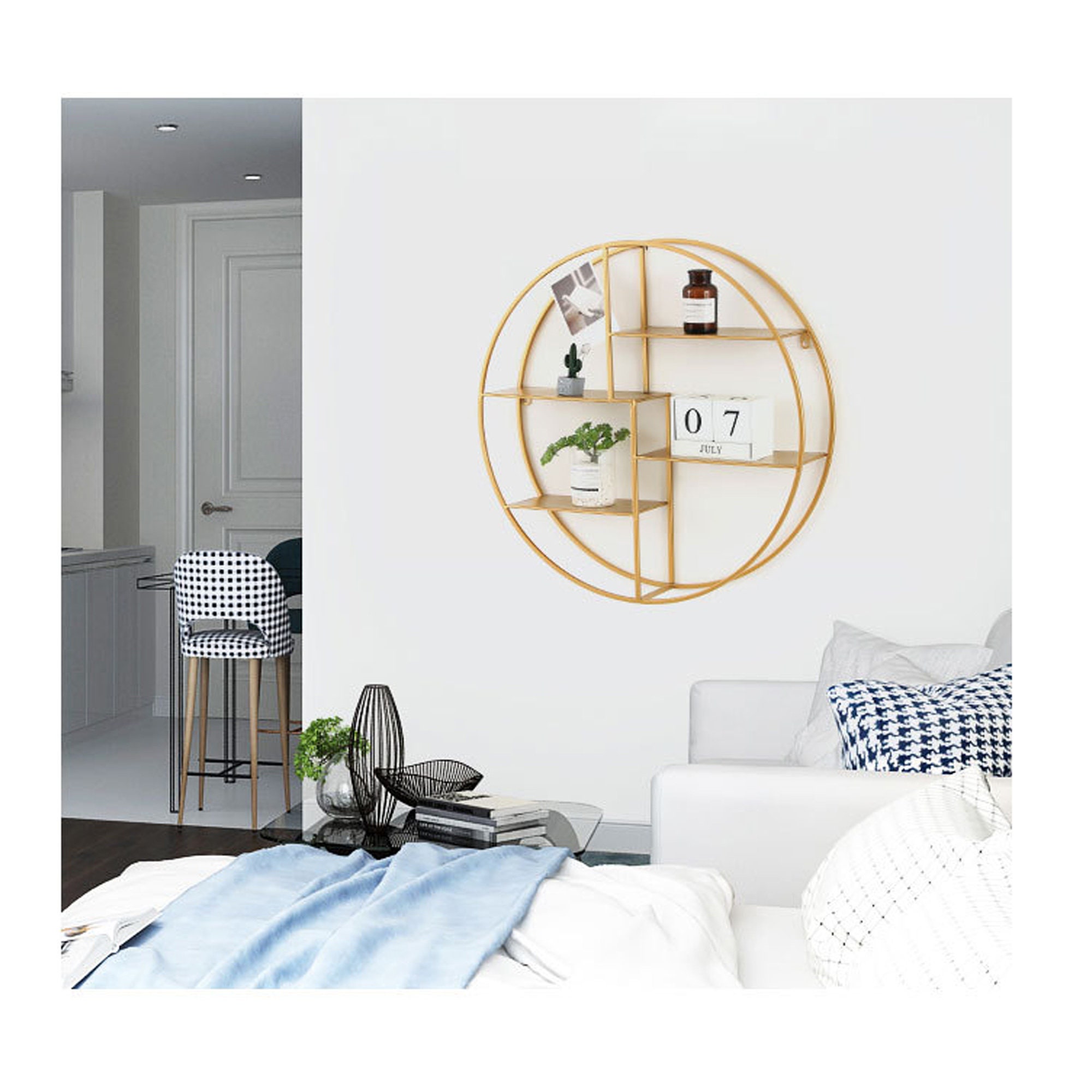 Vintage Round Wall Shelf Living Room Bedroom Sofa Background | Etsy