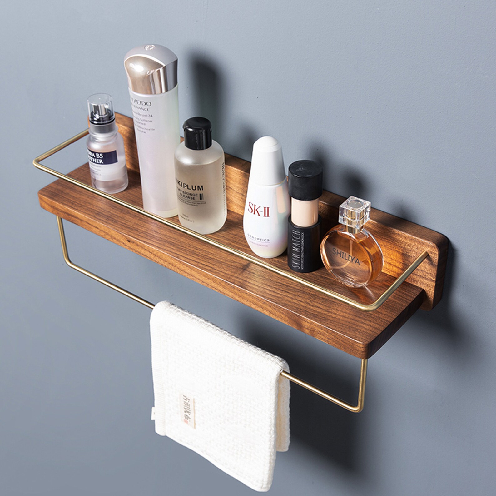 Bathroom Wall Shelf Wooden Towel Rack Towel Rack With | Etsy