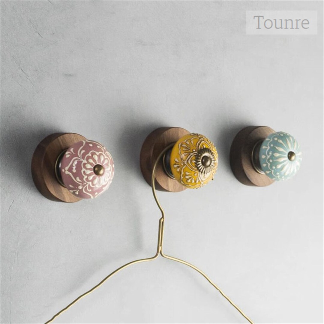 American Style Retro Vintage Hooks, Walnut Ceramic Decorative Hooks ...