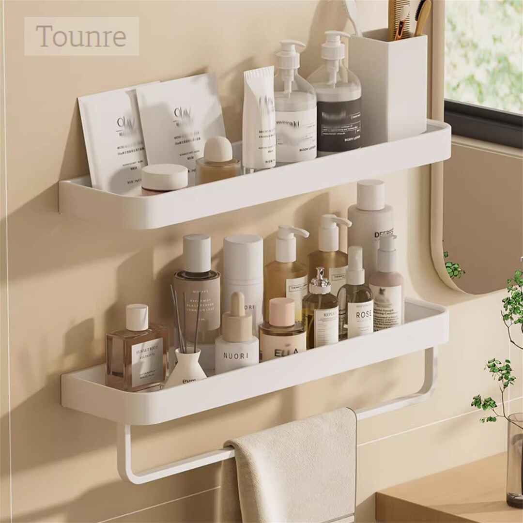 White Bathroom Storage Rack, Wall Mounted Bathroom Towel Rack, Storage ...