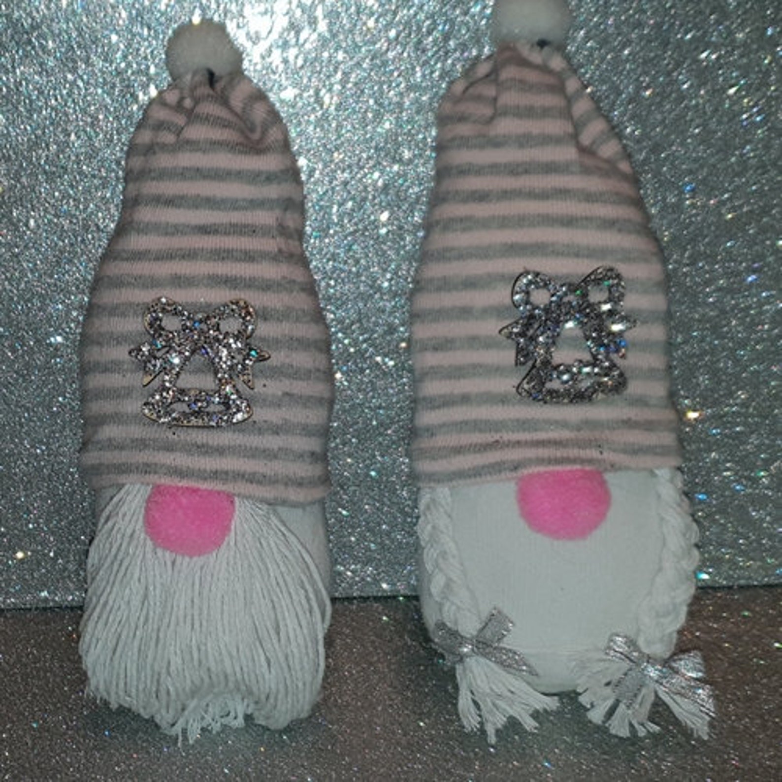 Handmade Mr & Mrs Sock Gonks in Pink and Light Grey Stripe - Etsy UK