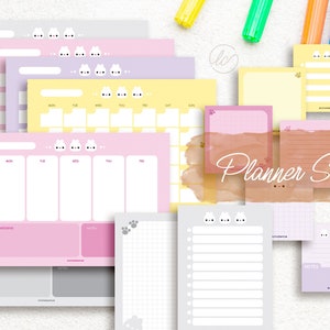 Cute Rabbit Planner Set Notepad Memo Sheet Calendar Weekly Plan Digital ...