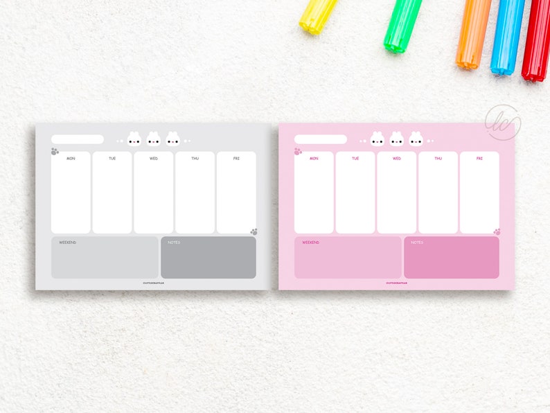 Cute Rabbit Planner Set Notepad Memo Sheet Calendar Weekly Plan Digital ...