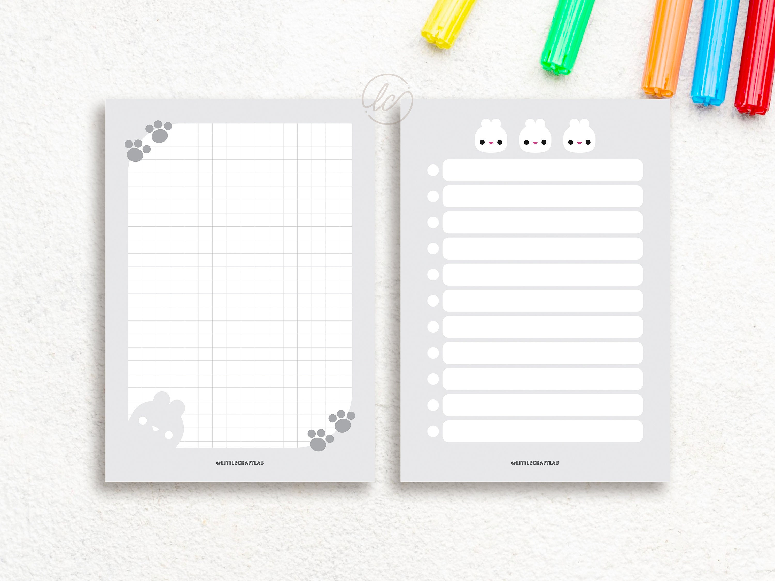 Cute Rabbit Planner Set Notepad Memo Sheet Calendar Weekly Plan Digital ...