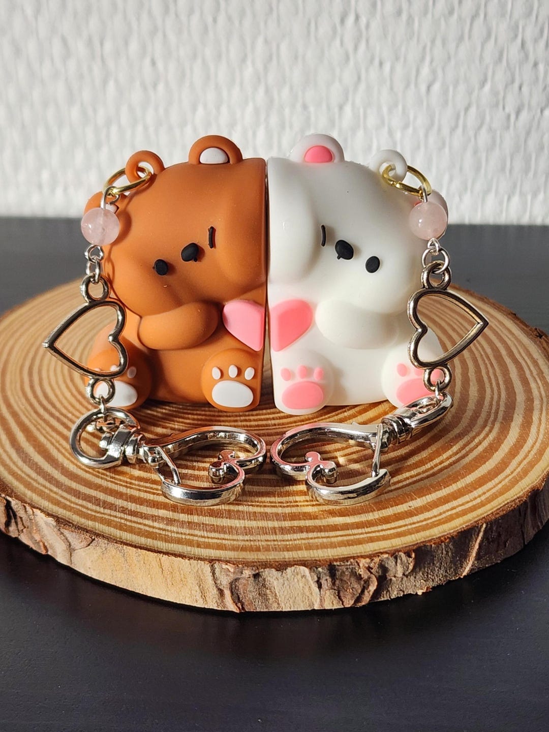 Customized Bear Couple Keychain With Carabiner - Matching Cute Magnetic ...