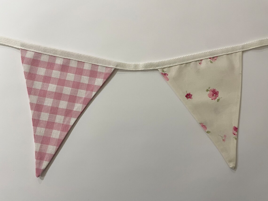Pink Gingham & Floral Vintage Double Sided Handmade Bunting Laura ...