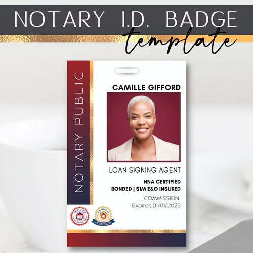 Notary ID Badge Template Notary Badge for Loan Signing Agent - Etsy