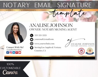 Notary Gmail Signature Template, Editable Email Signature for Notary ...