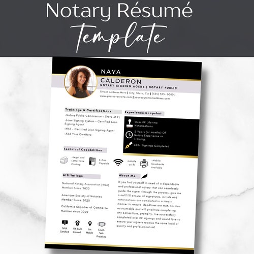 Notary Resume Template Loan Signing Agent Mobile Notary - Etsy